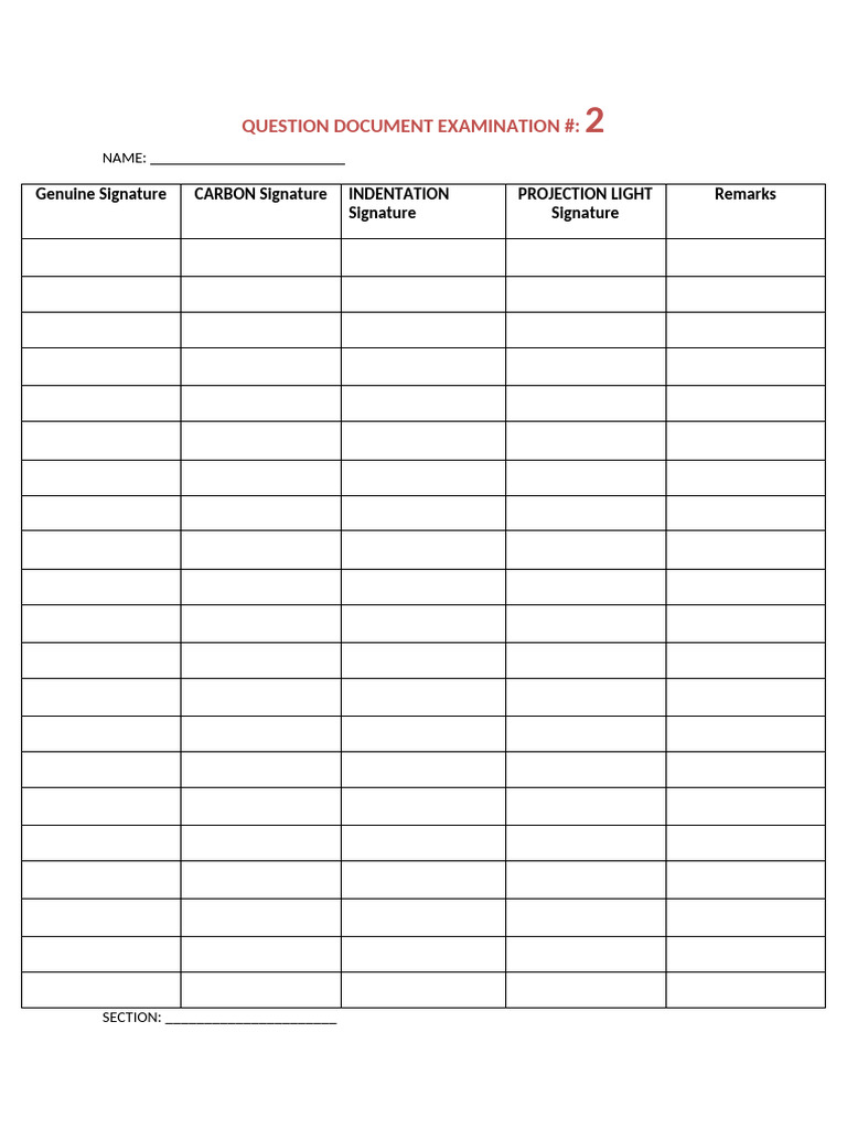 Question Document Examination Table Calibri | PDF