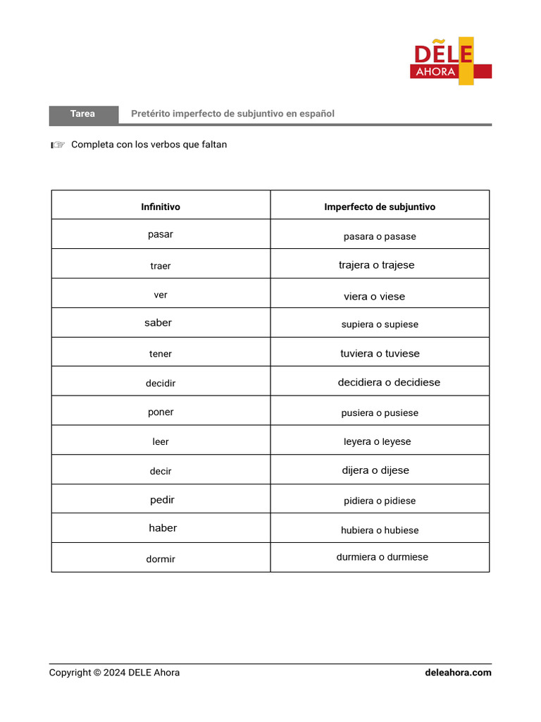 DELE B1 - Preterito Imperfecto de Subjuntivo - Tarea | PDF
