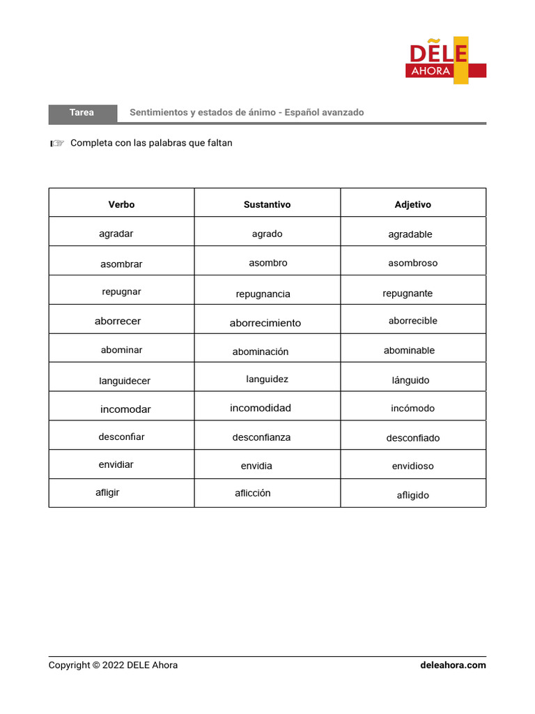 DELE C1-C2 - Sentimientos y Estados de Animo - Tarea | PDF
