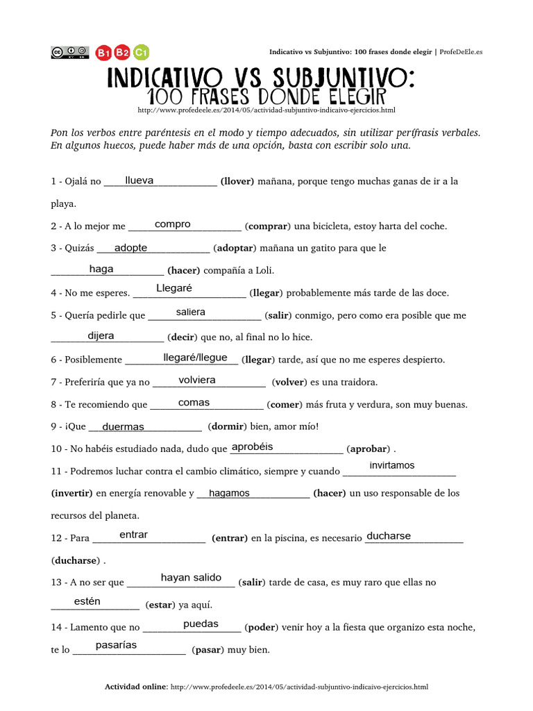 Indicativo vs. Subjuntivo - TAREA | PDF