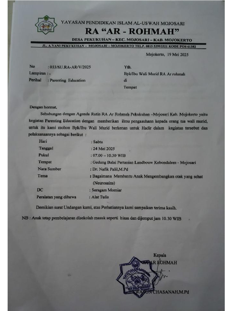 Undangan Parenting RA | PDF