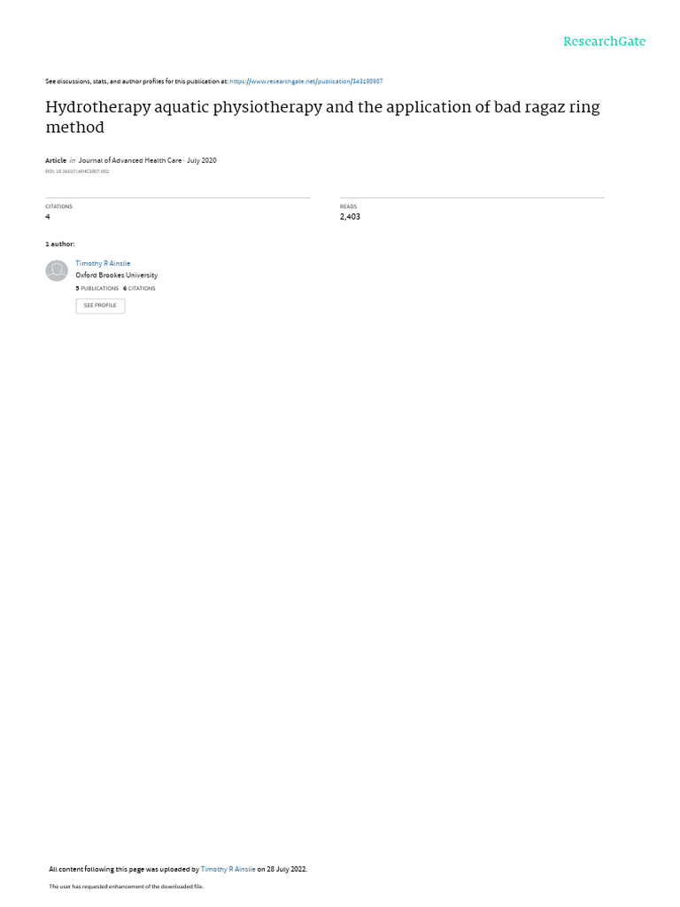 Hydrotherapy Aquatic Physiotherapy and The Applica | PDF | Physical ...