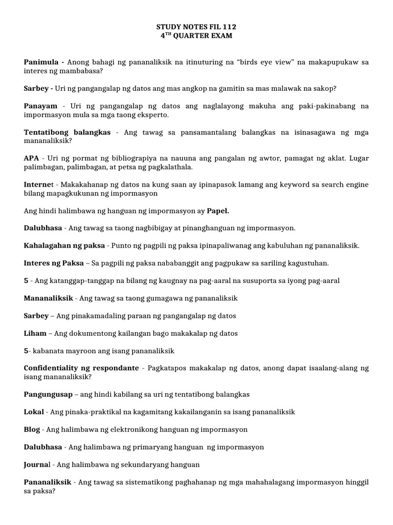 Study Notes FIL 112 4Q | PDF