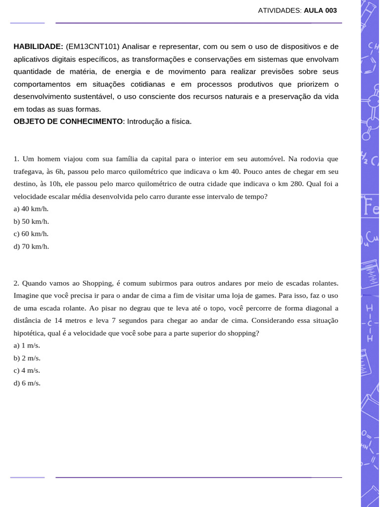 Aula 003 - Deslocamento e Velocidade Média | PDF | Velocidade | Velocidade