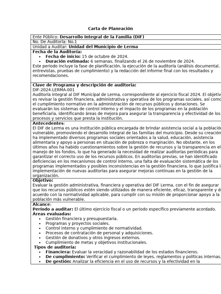 Formato 1. Dif Lerma BN | PDF | Auditoría