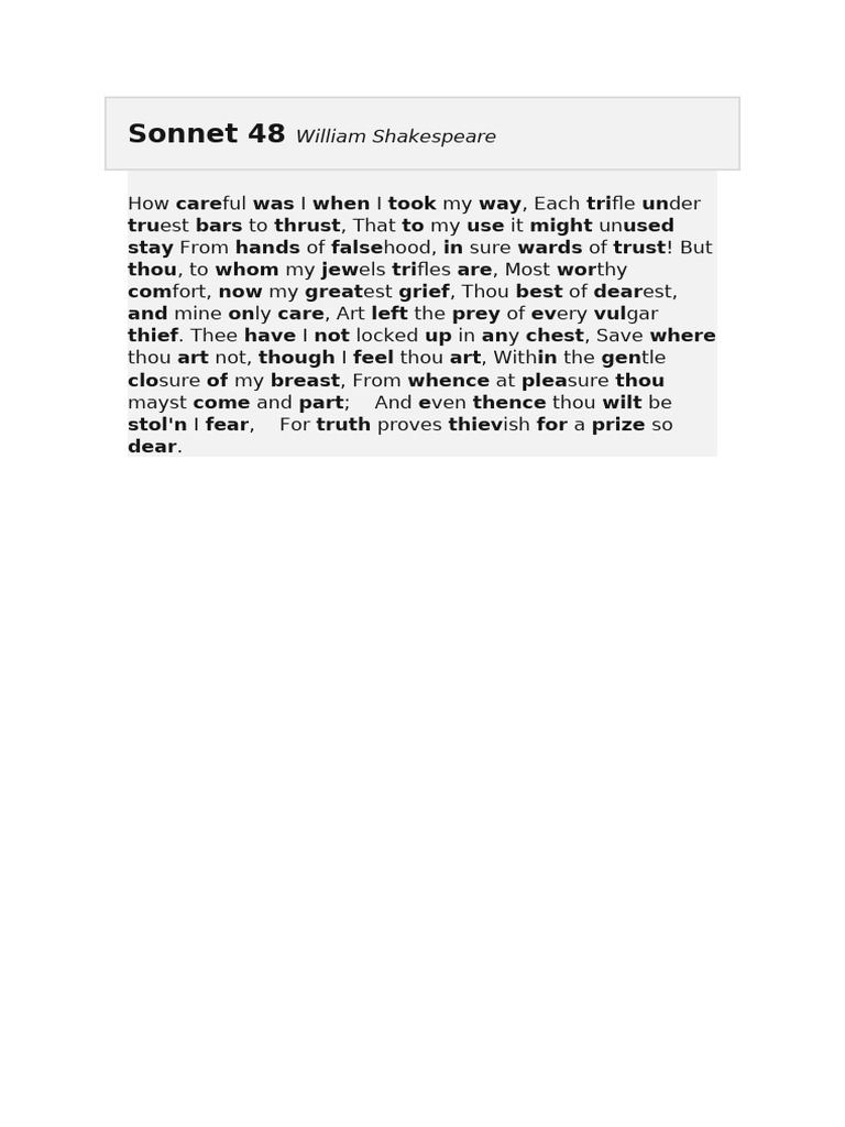 Sonnet 48 William Shakespeare | PDF