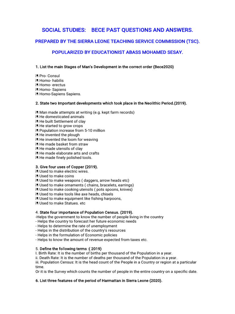 Social Studies - Bece Past Questions and Answers | PDF | Hiv/Aids ...