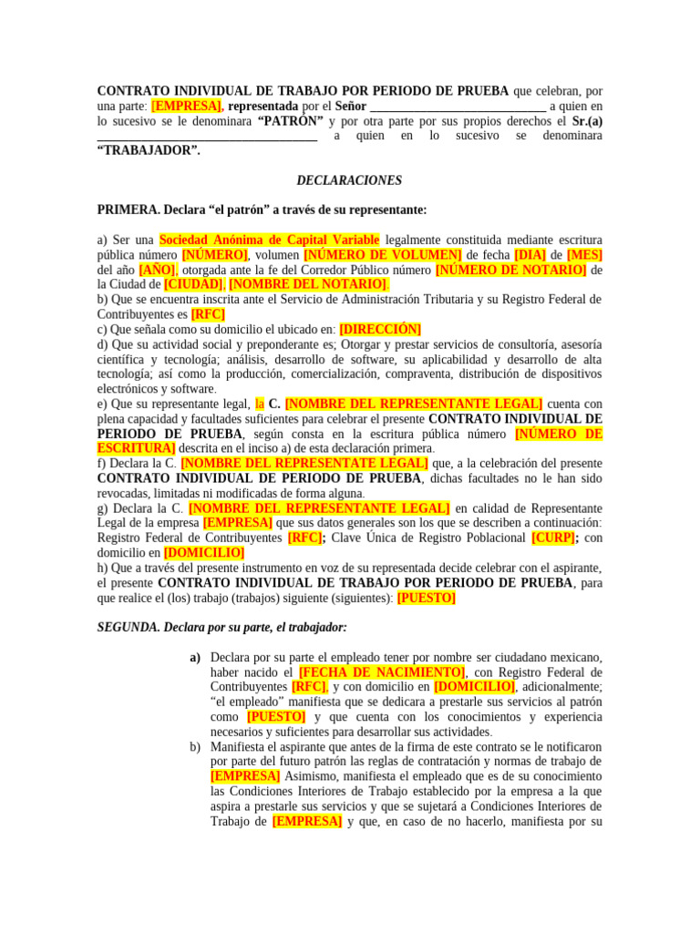 Modelo Contrato Periodo de Prueba | PDF | Salario | Propiedad