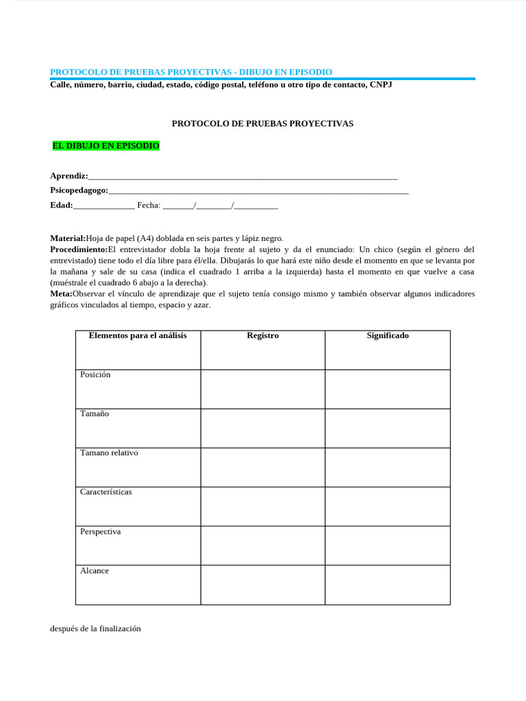 Protocolo de Pruebas Proyectivas - Dibujo en Episodio | PDF | Dibujo