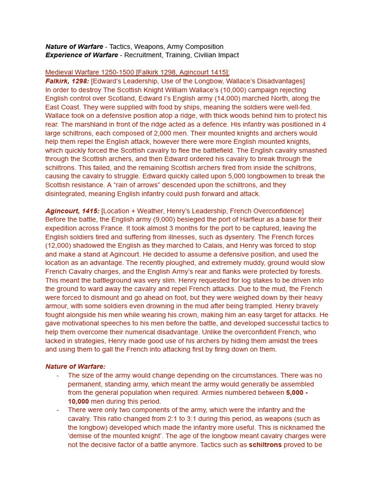 Warfare Through Time Section B Paper 1 EDEXCEL HISTORY | PDF | Infantry ...