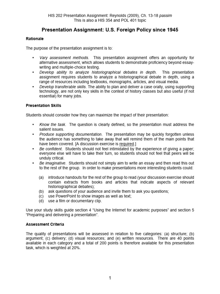 Presentation Assignment U.S. Foreign Policy Since 1945 Watts | PDF ...