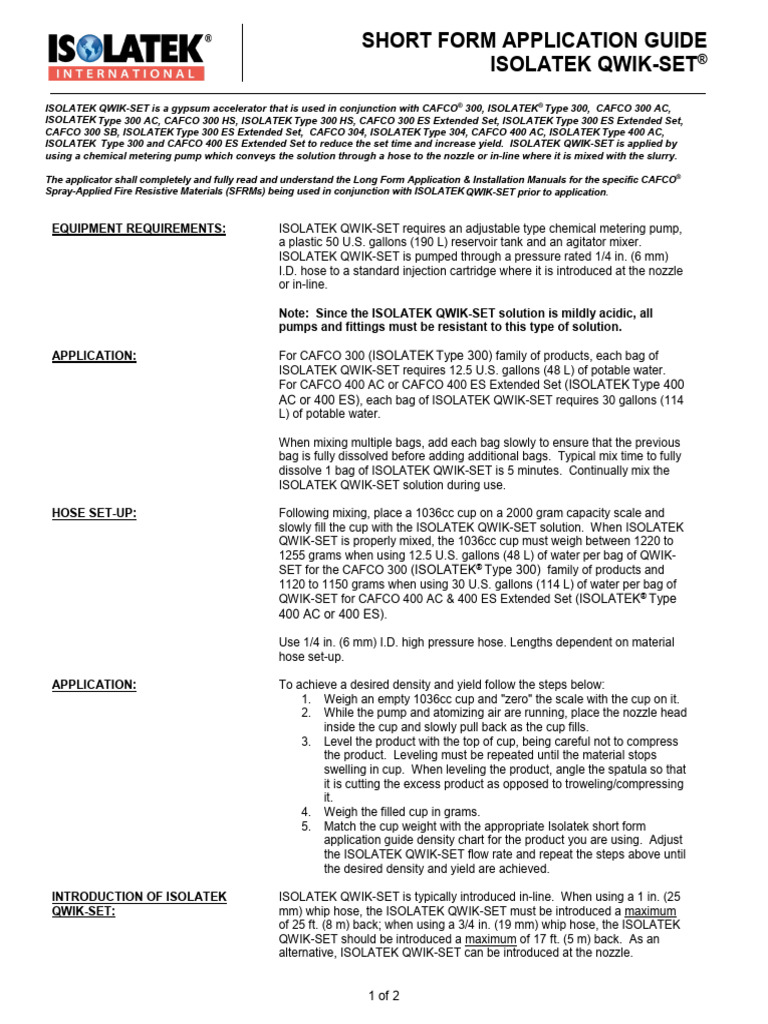 Isolatek Qwik-Set Short Form - 12!18!15 | PDF | Density | Pump
