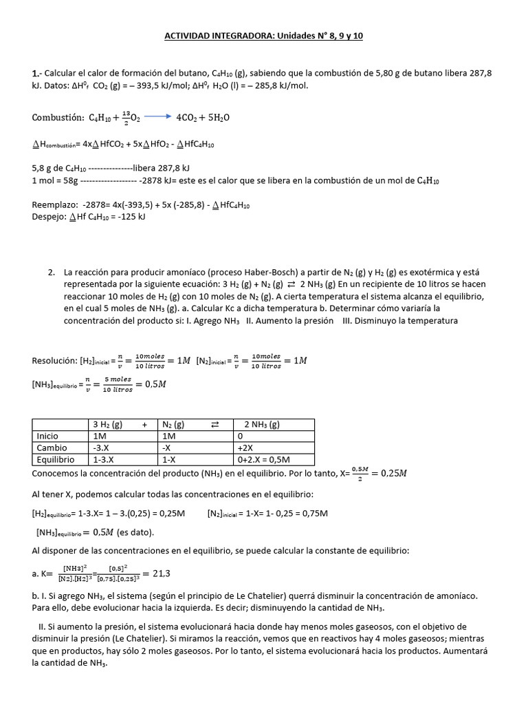Actividad Integradora Segundo Parcial Sin Cinetica | PDF | Equilibrio químico | Amoníaco