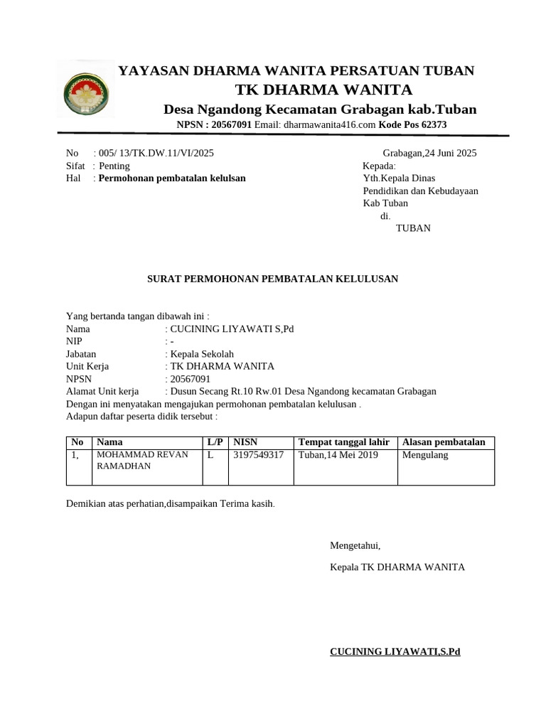 Surat Pembatalan Kelulusan | PDF