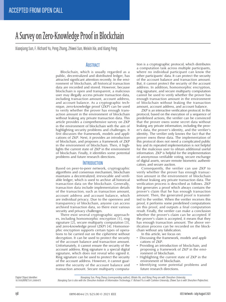 Survey of Zero-Knowledge Proofs in Blockchain | PDF | Secure ...