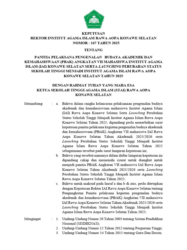 SK Panitia Pbak Dan Launching 2025 | PDF