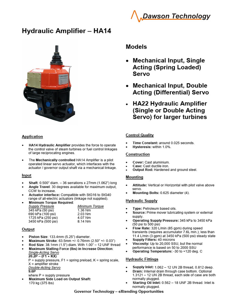HA14 Hydraulic Amplifier Brochure | PDF | Actuator | Servomechanism