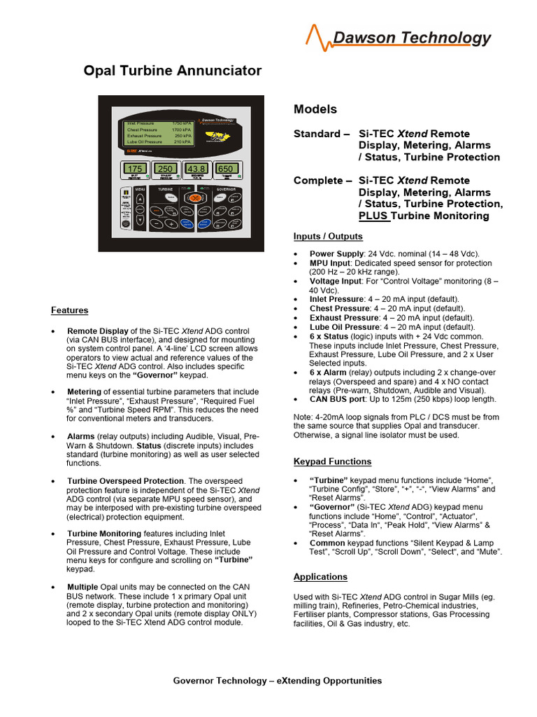 Opal Turbine Annunciator Brochure | PDF | Relay | Electrical Engineering