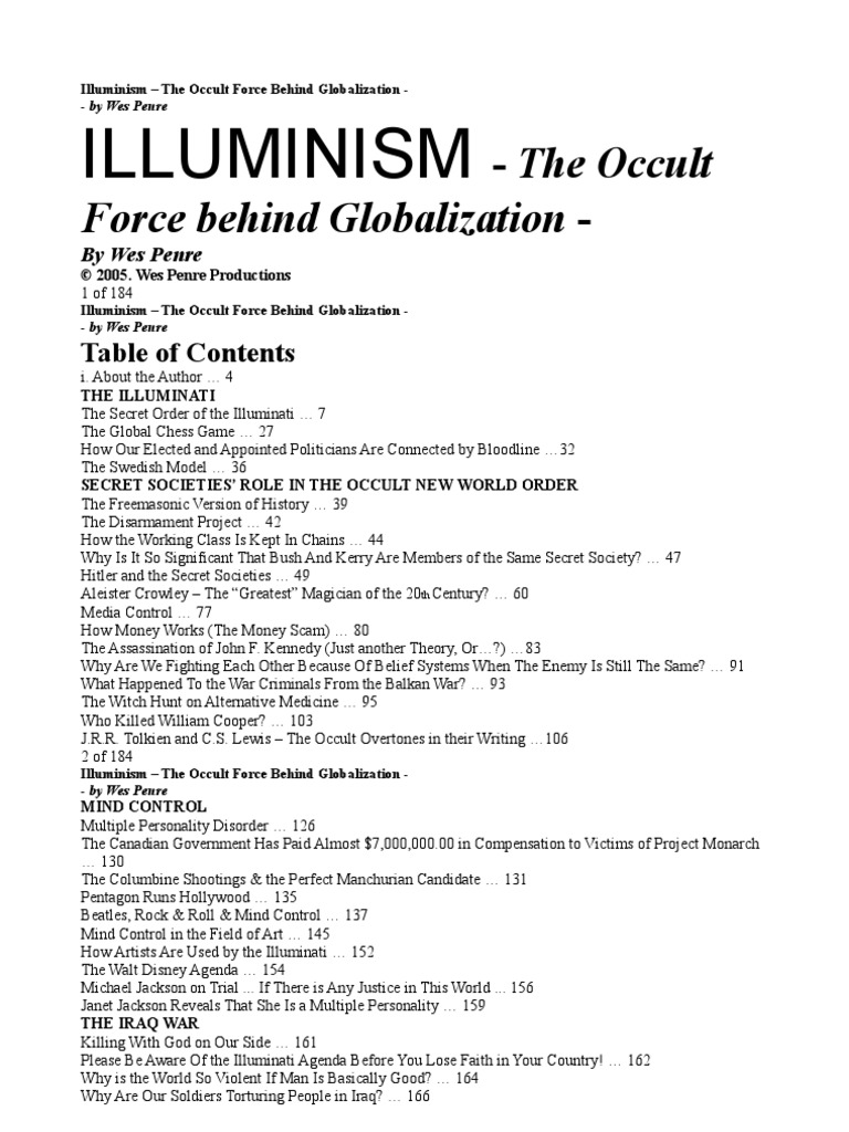 Illuminism - The Occult Force Behind Globalization - by Wes Penre | PDF ...