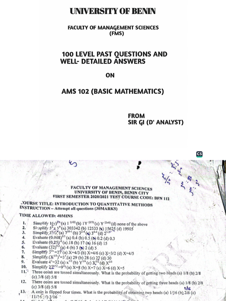 AMS 102 - Basic Mathematics Past Questions | PDF