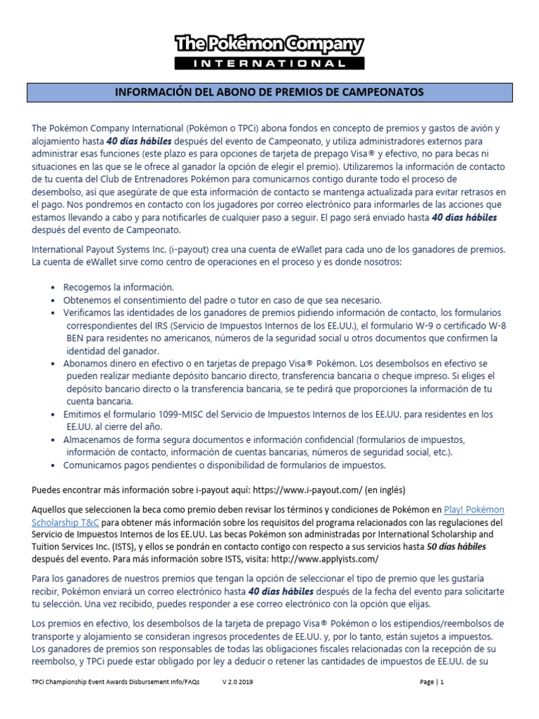 Championship Event Awards Disbursement Information Es | PDF | Impuestos | Visa Inc.