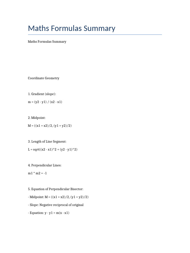 Maths Formulas Summary | PDF