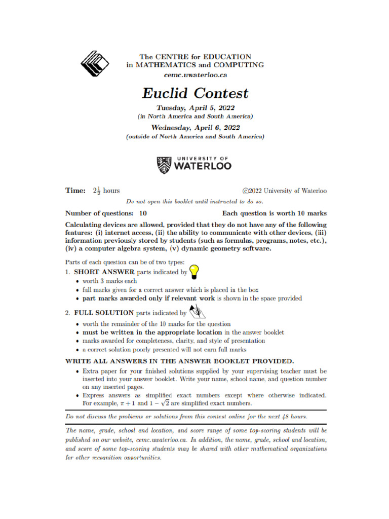 2022 Euclid Contest | PDF
