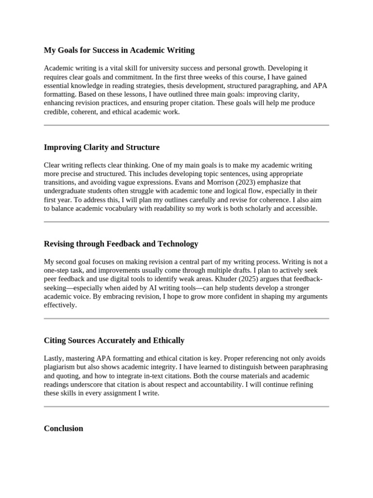 My Goals For Success in Academic Writing | PDF | Citation | Plagiarism