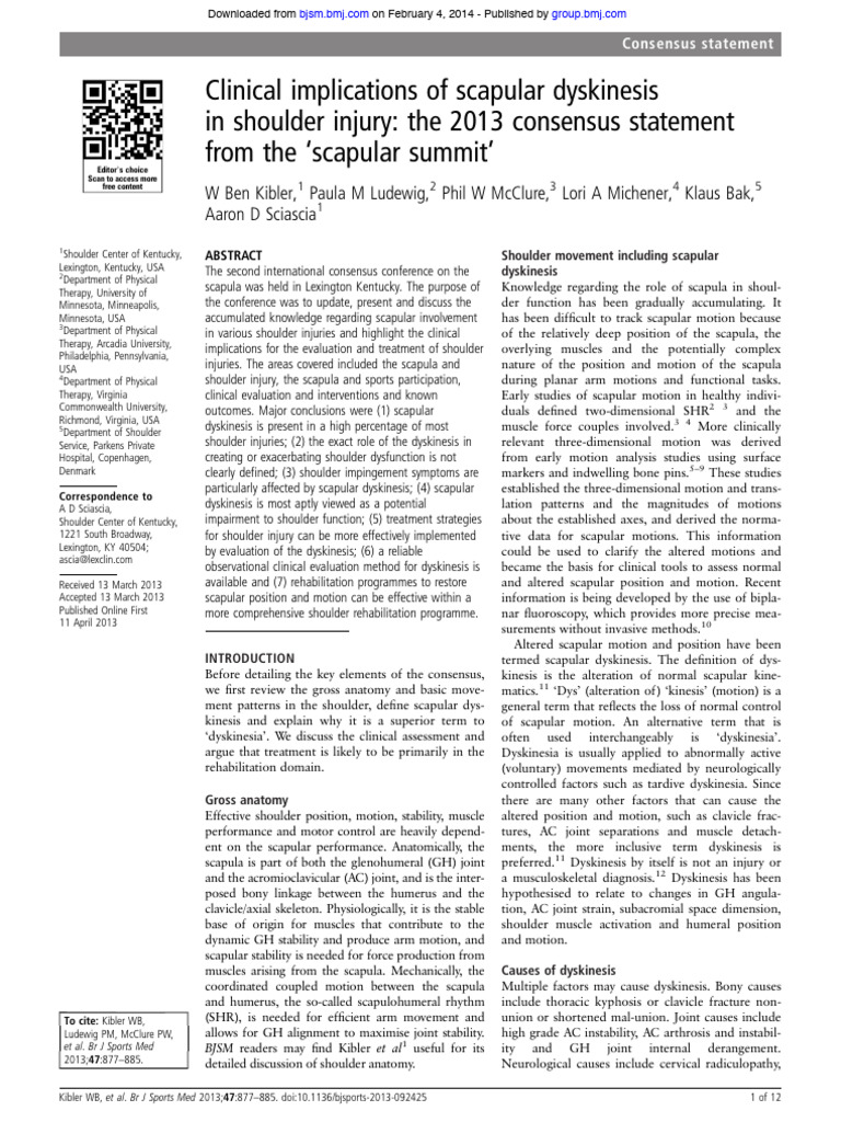 Kibler Et Al (2013) Clinical Implications of Scapular Dyskinesis in ...