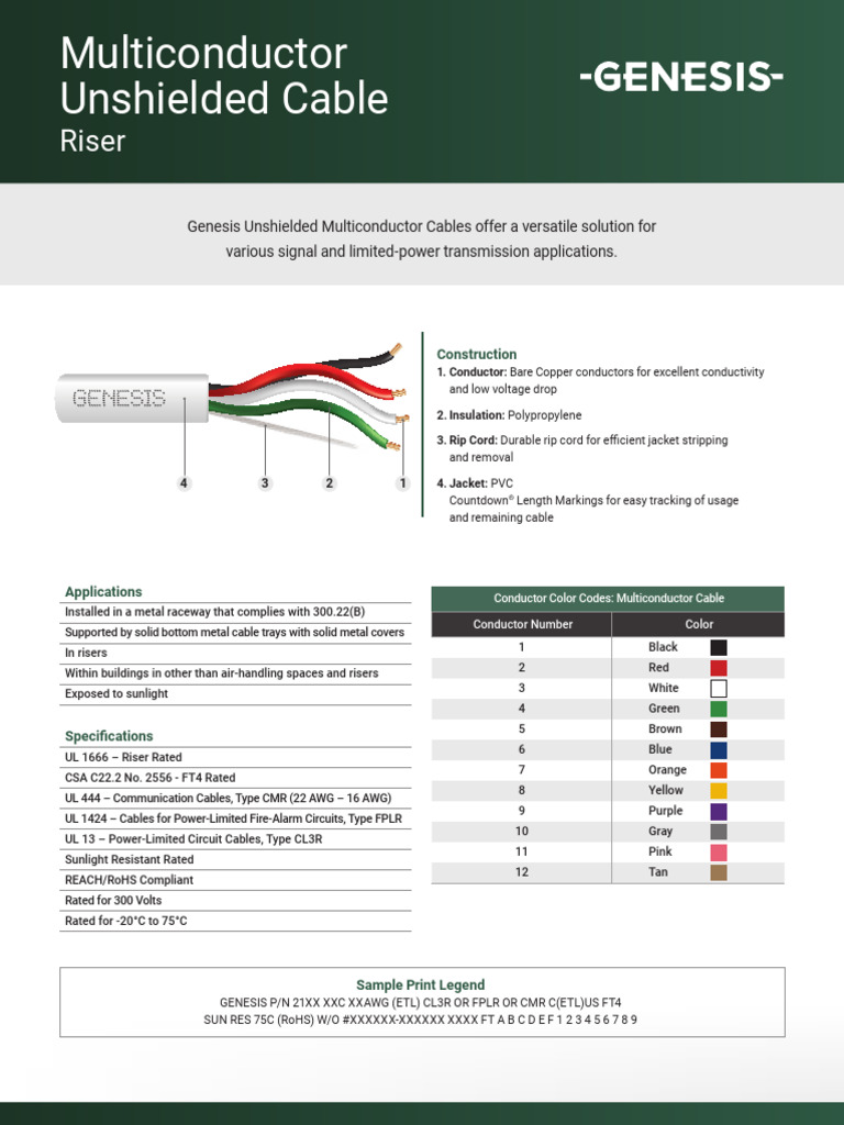 3 4 GENESIS SPEC - Multiconductor Unshielded Cable - Riser | PDF | Electric Power | Electrical ...