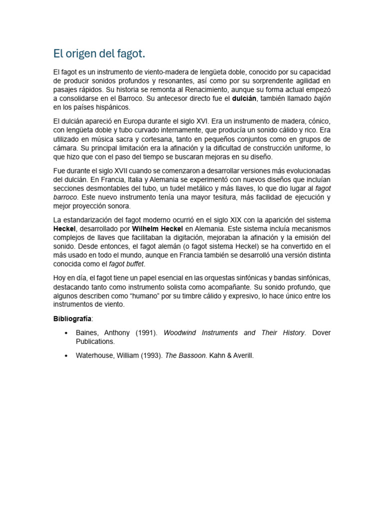 Origen e historia del fagot | PDF