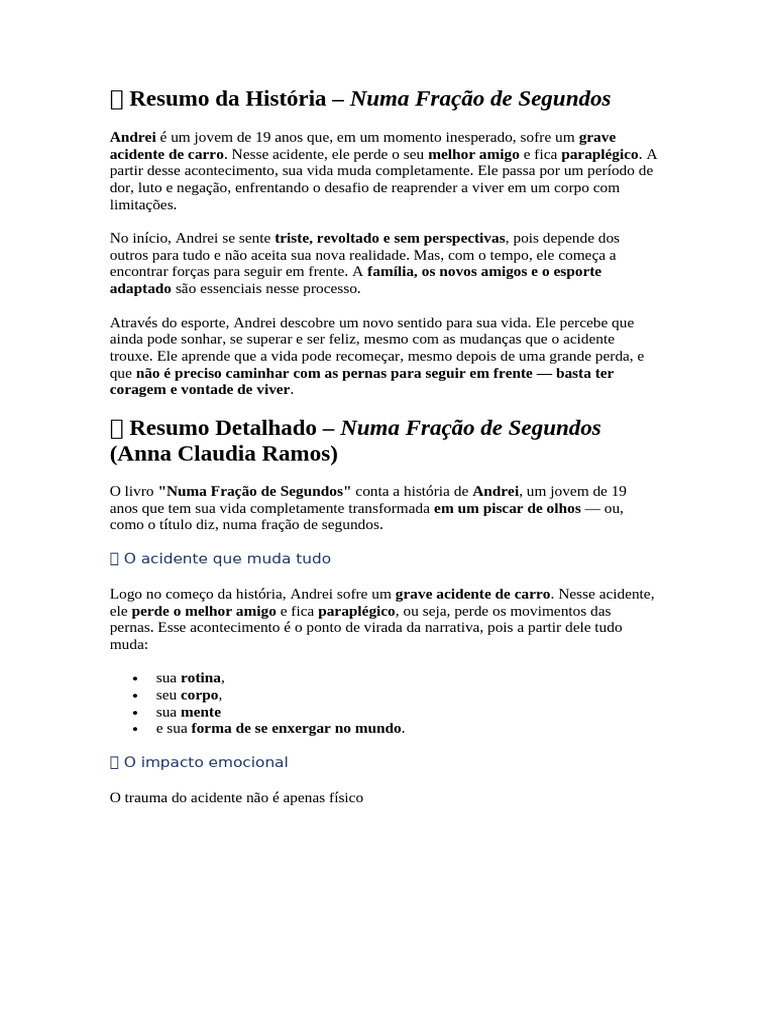 Resumo do livro "Numa Fração de Segundos" | PDF | Narrativa ...