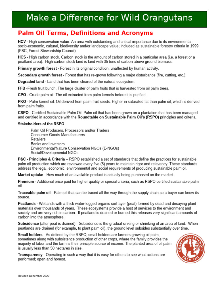 Palm Oil Terms & Definitions 2022 | PDF | Palm Oil | Peat