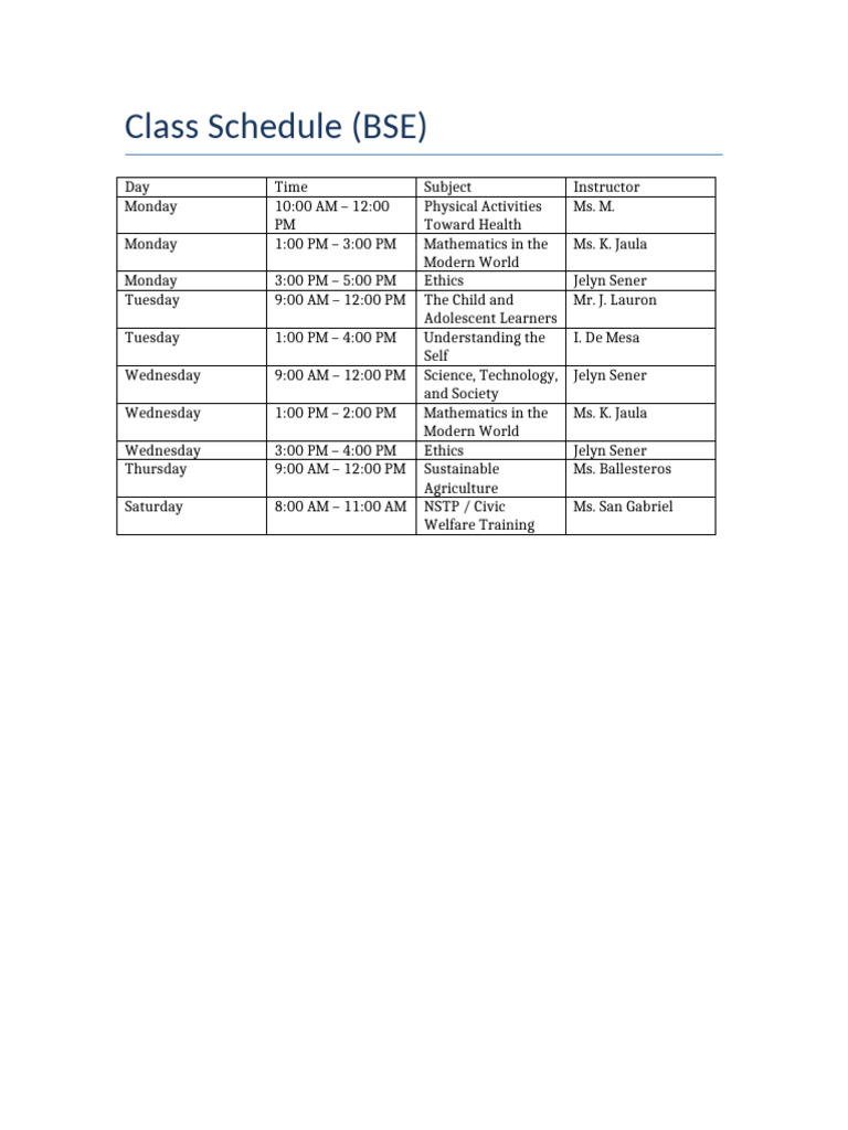 BSE Class Schedule Overview | PDF