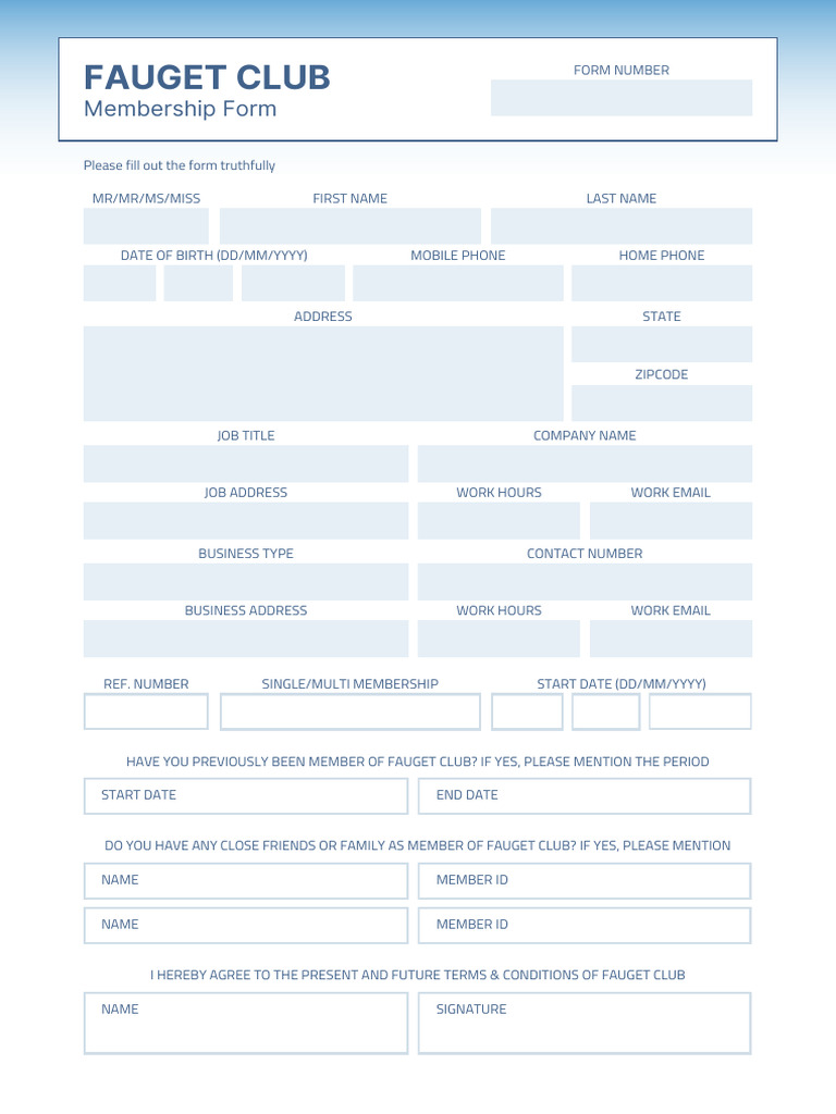 Club Membership Form Document | PDF