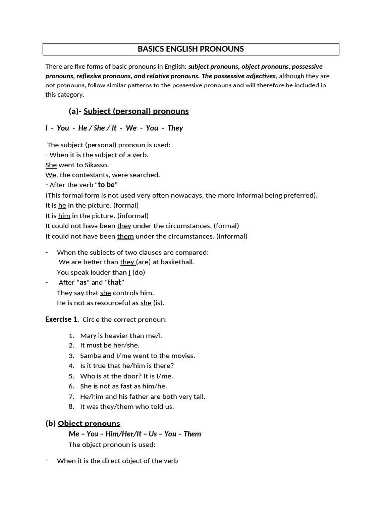 Basics English Pronouns | PDF | Grammatical Number | Pronoun