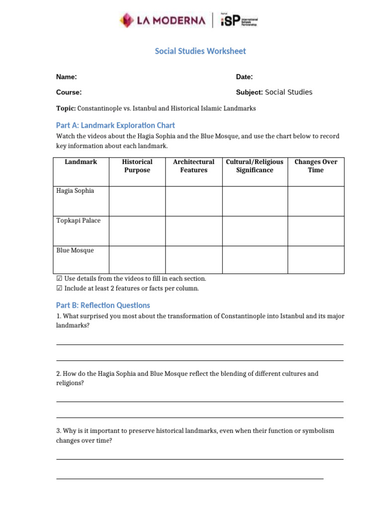 Virtual Exploration Worksheet (Istanbul) | PDF