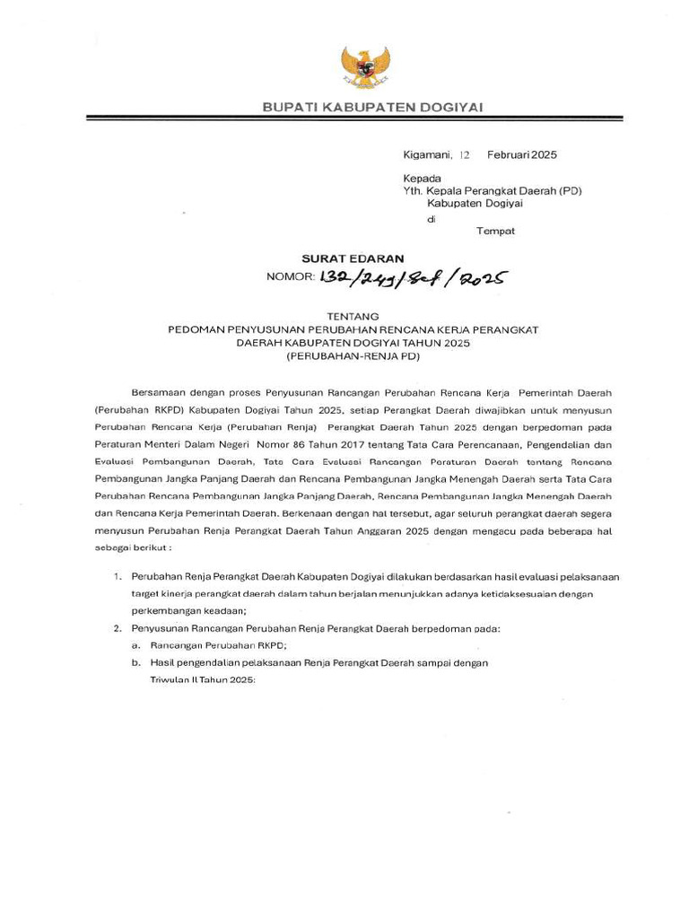 Surat Edaran Kepala Daerah Tentang Penyusunan Rencana Kerja (Renja) Perangkat Daerah Pada Apbd ...