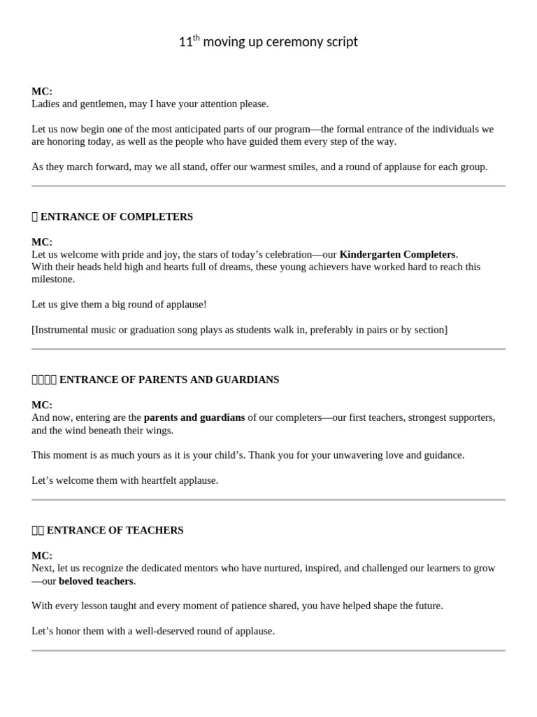 11th Moving Up Ceremony Script | PDF
