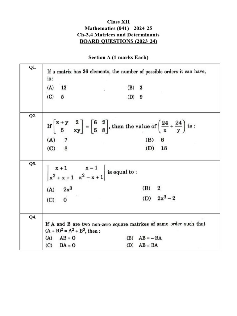 Xii Math CH3,4 Pyq (2023-24) | PDF