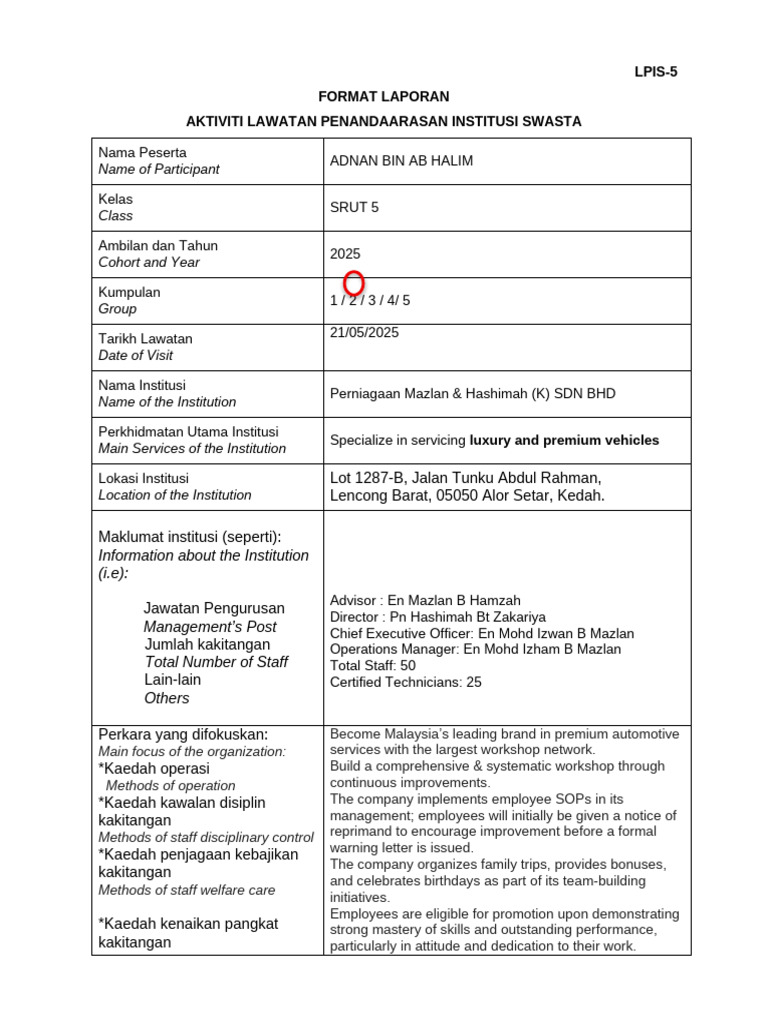 Laporan LPIS Adnan Bin Ab Halim SRUT5 | PDF