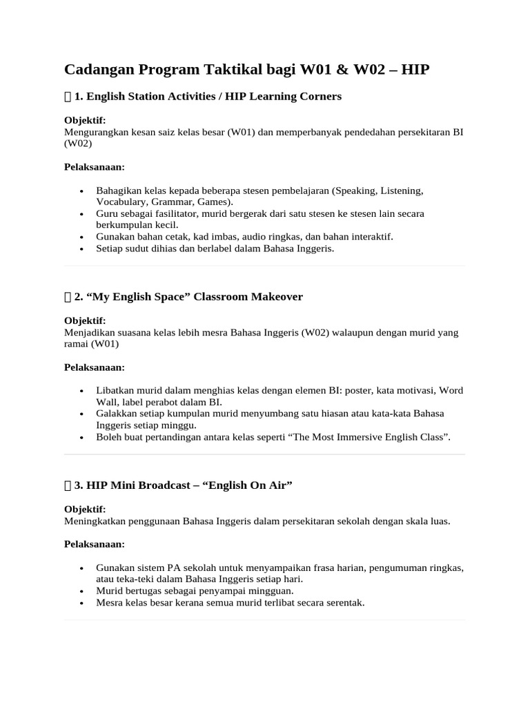 Cadangan Program Taktikal Bagi W01 | PDF