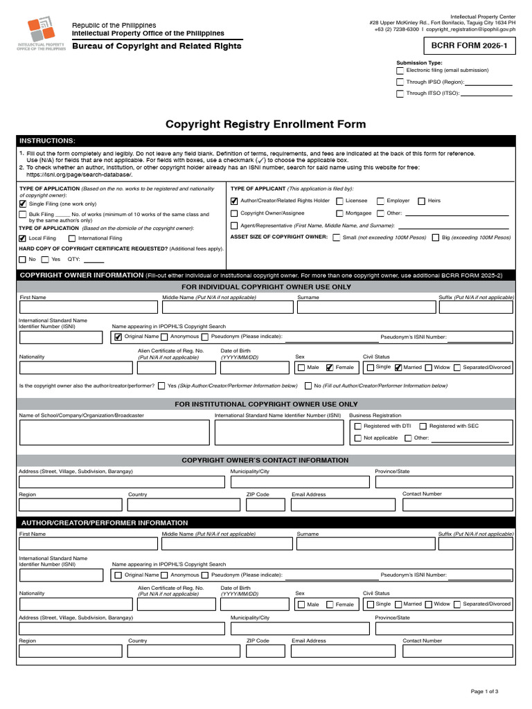 Copyright Registry Enrollment Form | PDF | Intellectual Property ...