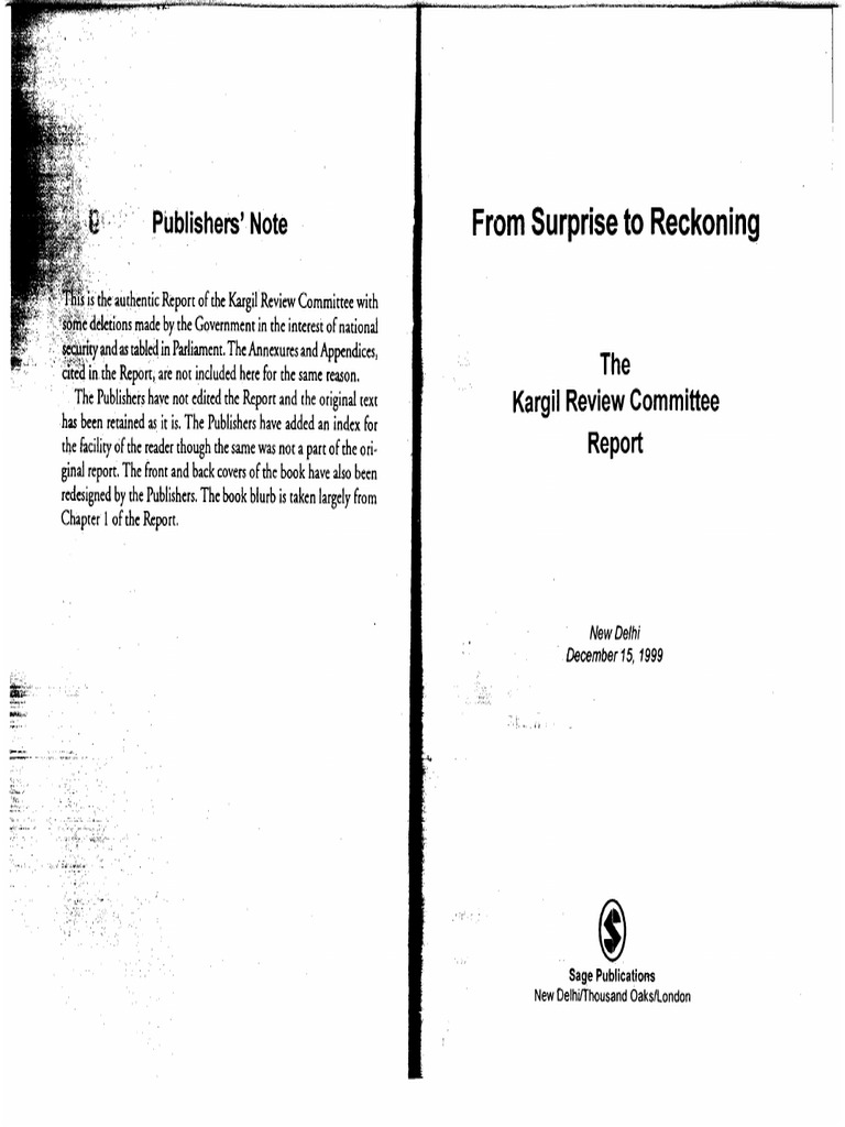 From Surprise To Reckoning The Kargil Review Committee Report | PDF