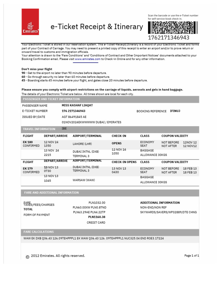 Emirates e Ticket 1 PDF | PDF