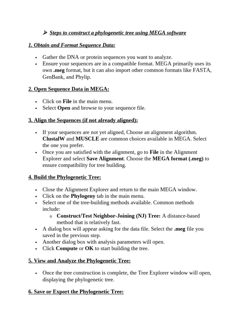 Steps To Construct A Phylogenetic Tree Using MEGA Software | PDF | Sequence Alignment ...