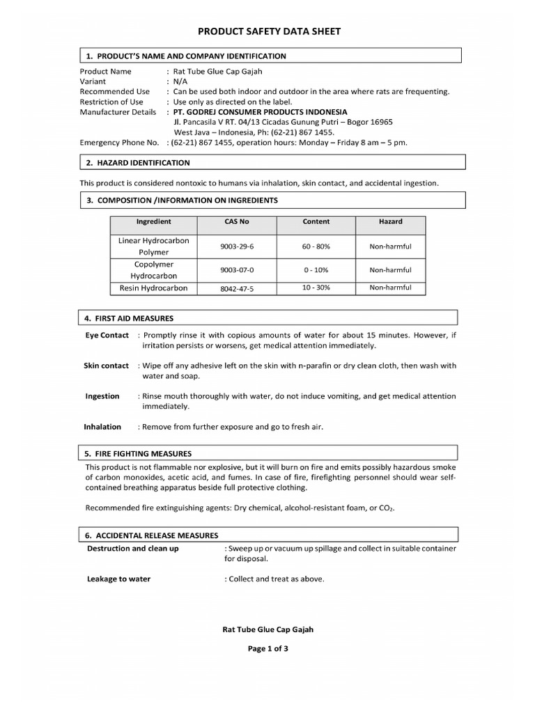 ArimaPestControl-MSDS Lem Gajah | PDF