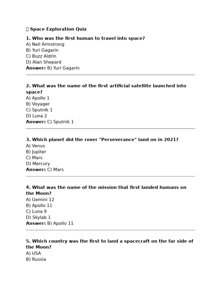 Space Exploration Quiz | PDF