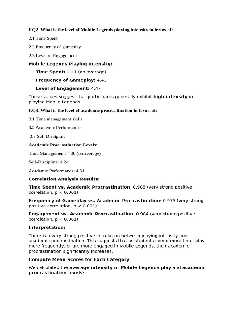 Descriptive Statistics For Mobile Legends Playing Intensity | PDF | P ...