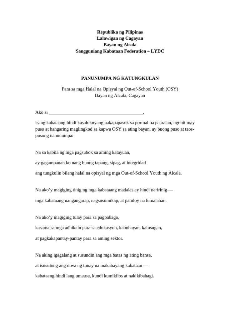 Panunumpa OSY Officers Alcala | PDF